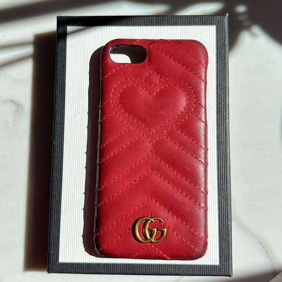 Gucci | Cell Phones & Accessories | Gucci Marmont Red Leather Gg Phone ...